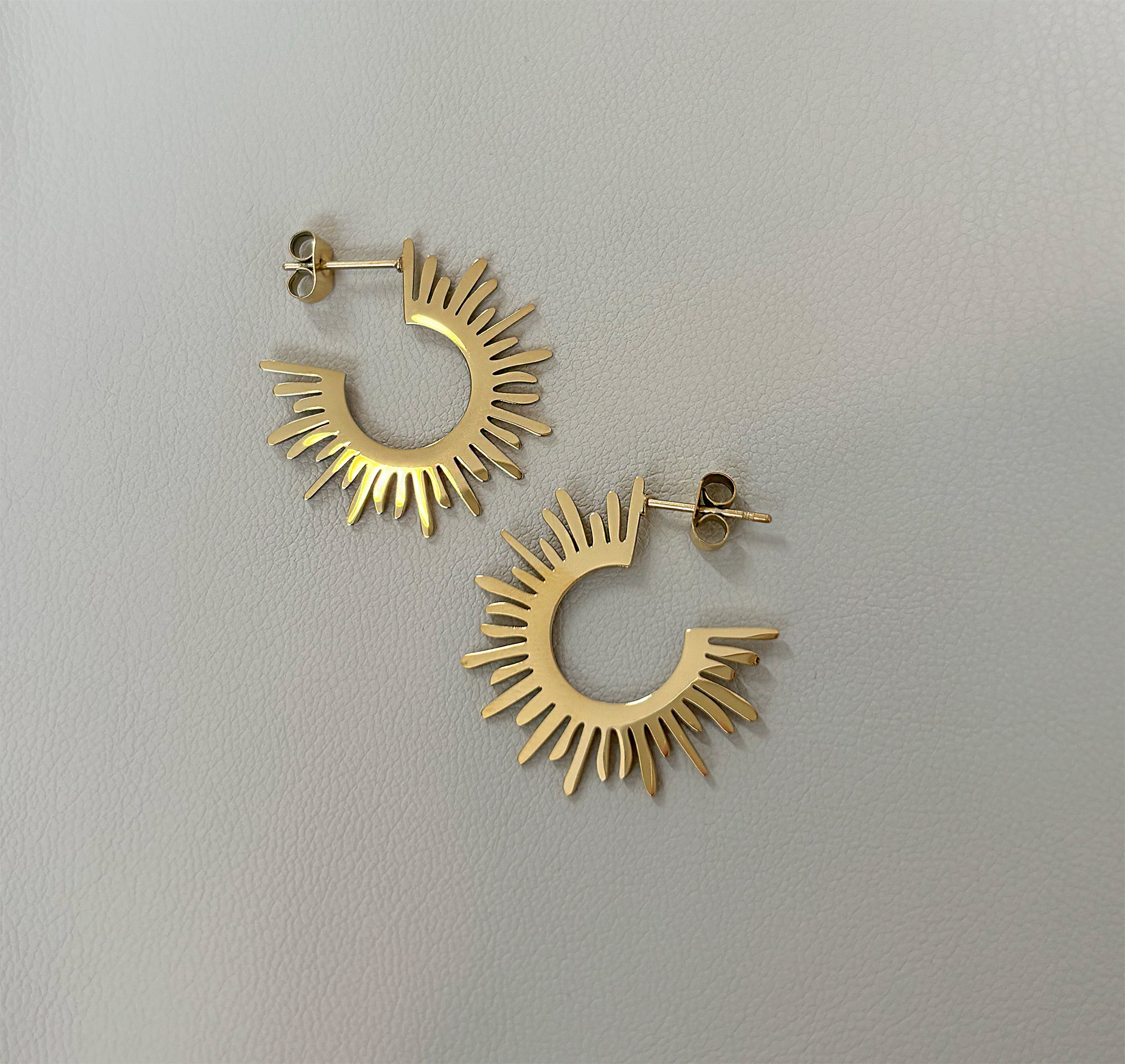 Gold Sun Beam Hoop Earrings - Waterproof Jewelry Sample